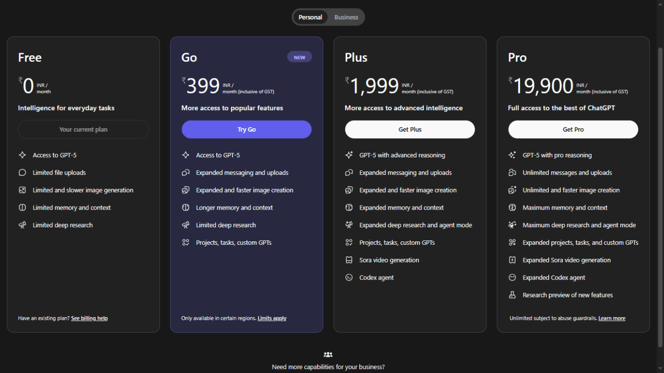 ChatGPT Free vs Go vs Plus: Which Should You Choose in 2025?