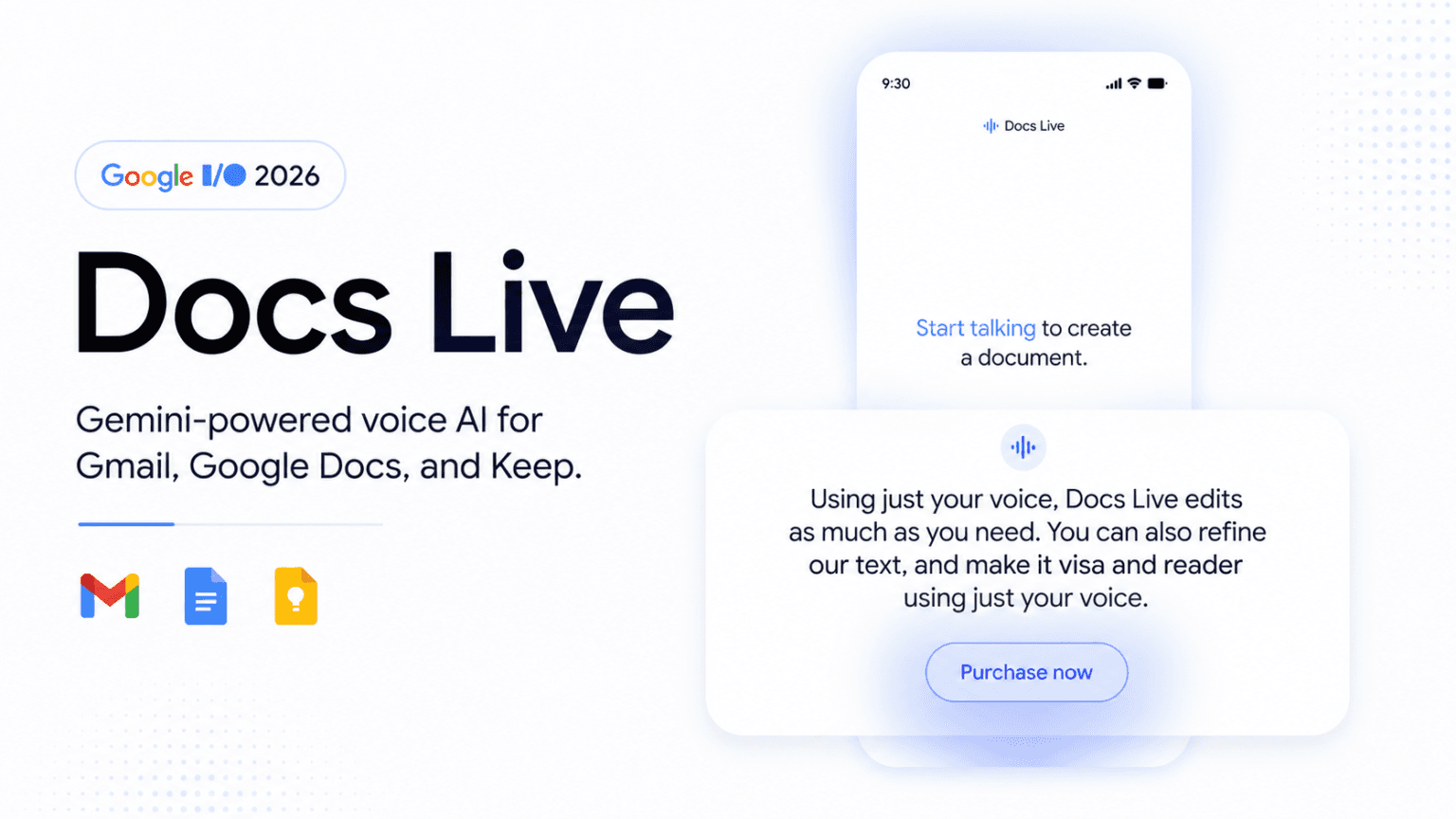 Google Introduces Docs Live : Gemini Voice AI Comes to Gmail, Docs & Keep